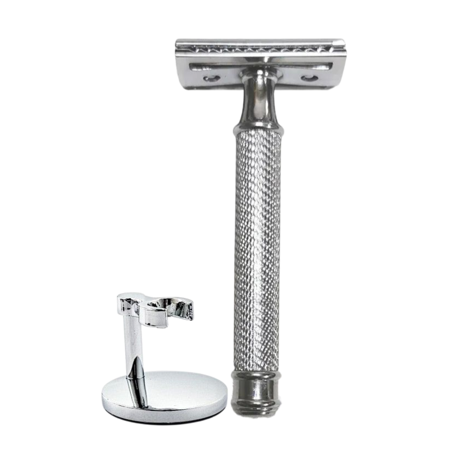 Skeermes - The Sentinel Silver DE Safety Razor with Hanging Stand