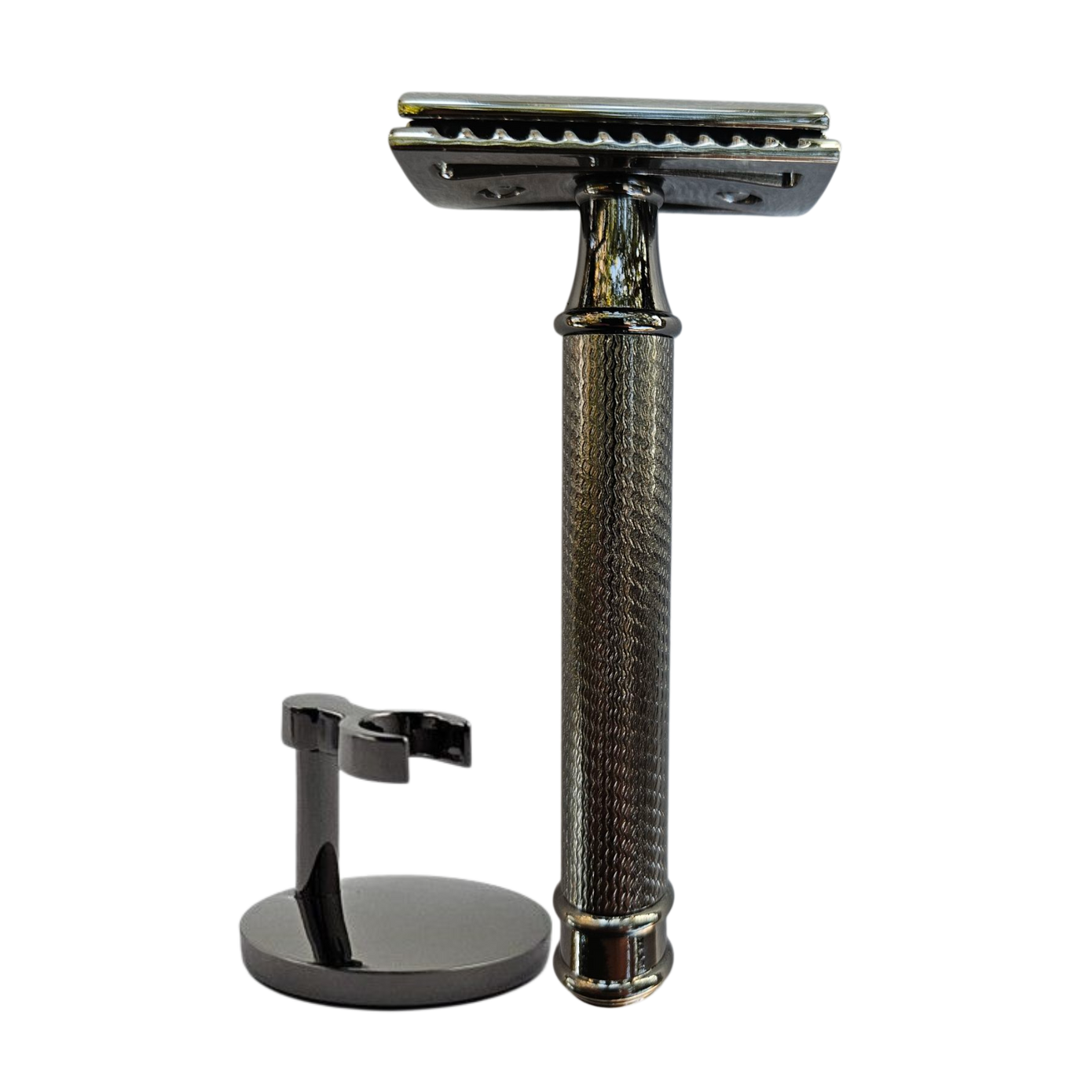 Skeermes - The Sentinel Gunmetal DE Safety Razor with Hanging Stand